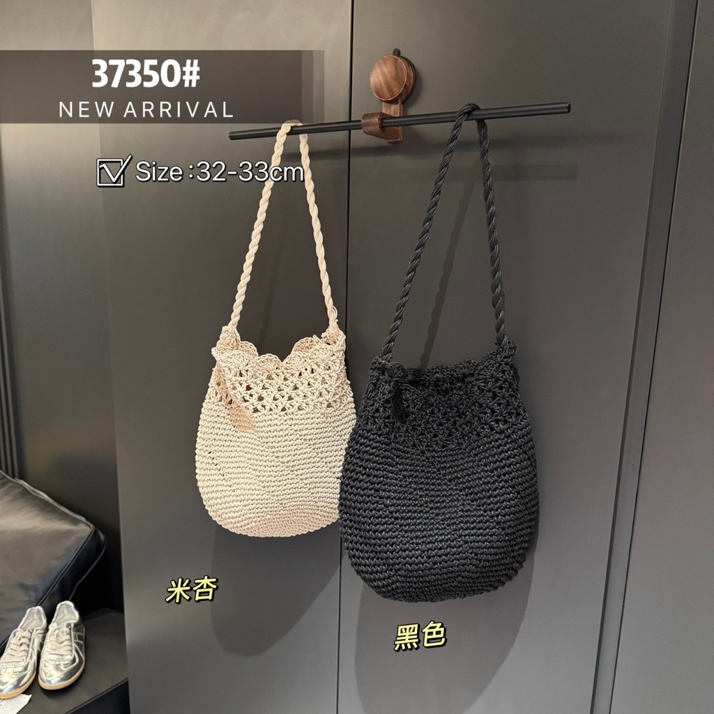 Niche Design Wax Rope Hand-Knitted Crochet Bucket Bag Women 2025 Summer ...