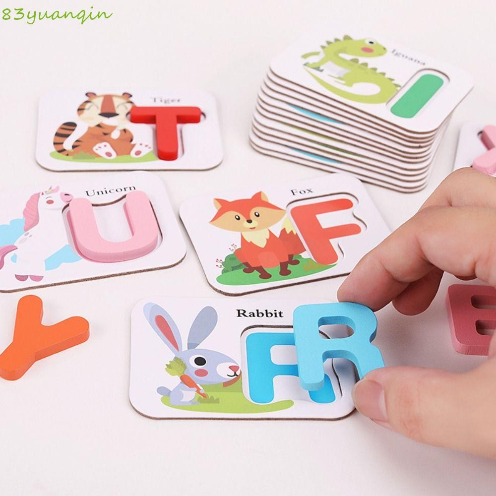 YUANQIN Letter Puzzle Toys, Wooden English Exercise Alphabet Flash Cards Set, Early Learning ...