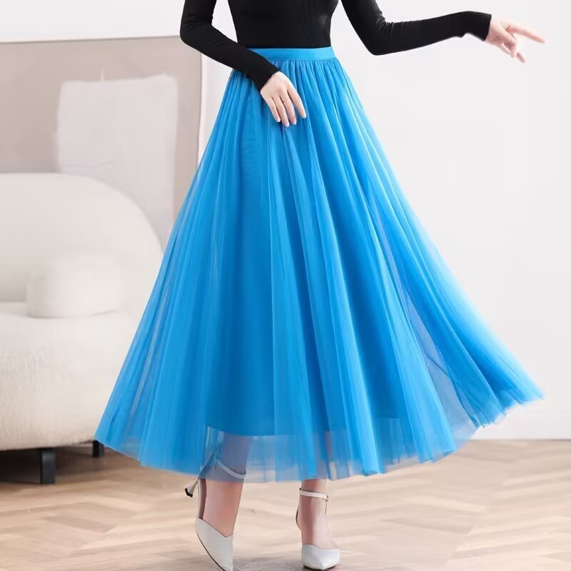 Pinxin Square Dance Gauze Skirt Spring Summer Elegant Pleated Skirt A ...