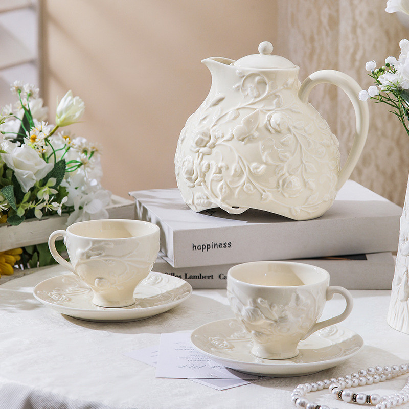 European Style Embossed Coffee Cup Saucer High-value French Tea Set ...