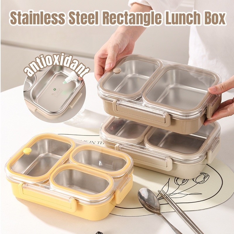 2/3Grids Stainless Steel Rectangle Lunch Box Multiple Compartment ...