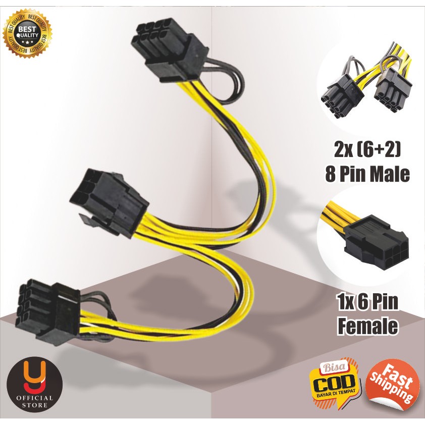 VGA 6 Pin Female to Dual 6 Pin and 8 Pin (6+2) Male PSU GPU Power ...