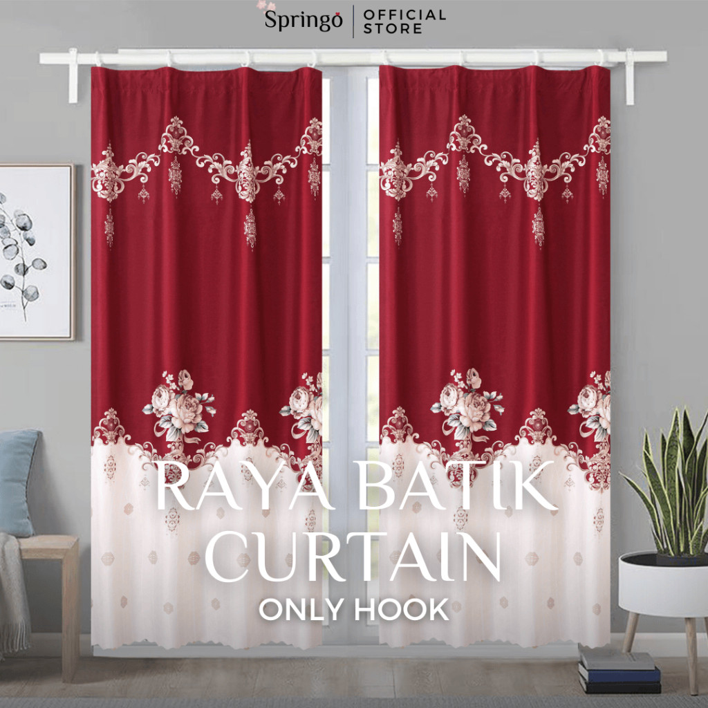 SG Langsir Curtain Semi Blackout Floral Batik Design Hook Cangkuk Pintu ...