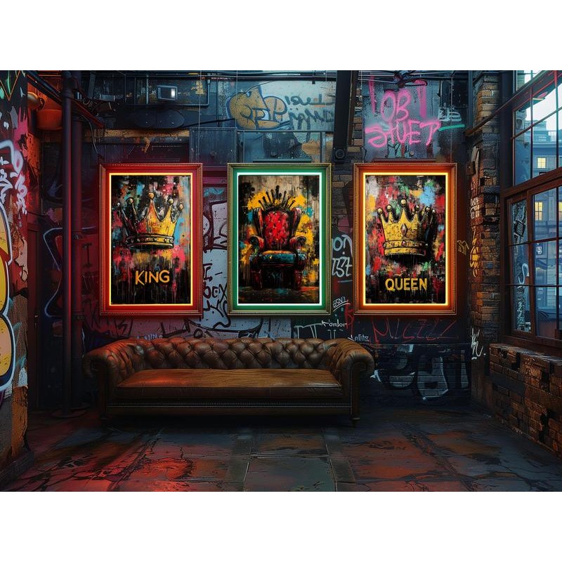 Crown Graffiti Wall Art Set King Queen Throne Prints Urban Street Art ...