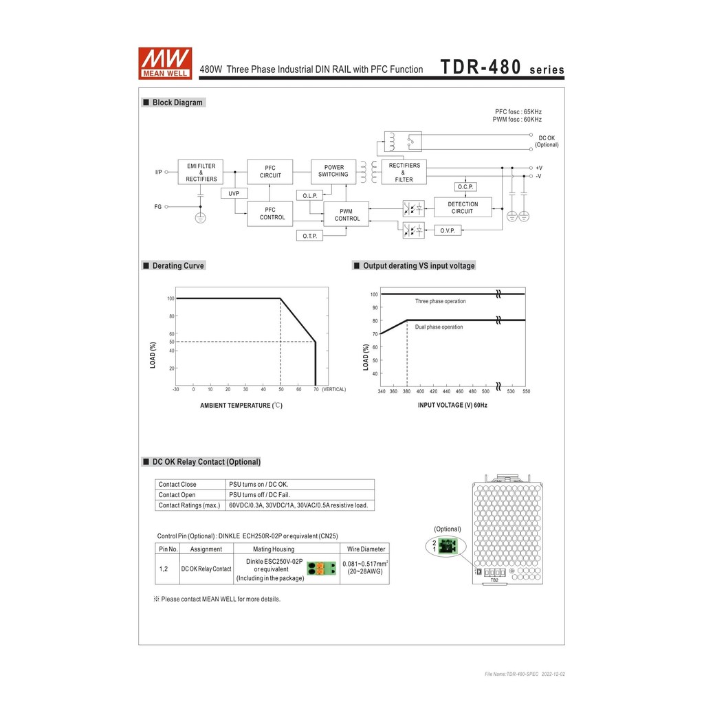 MEAN WELL TDR-480 TDR-480-24 24V 20A TDR-480-48 48V 10A 480WThree Phase Industrial DIN RAILwith ...