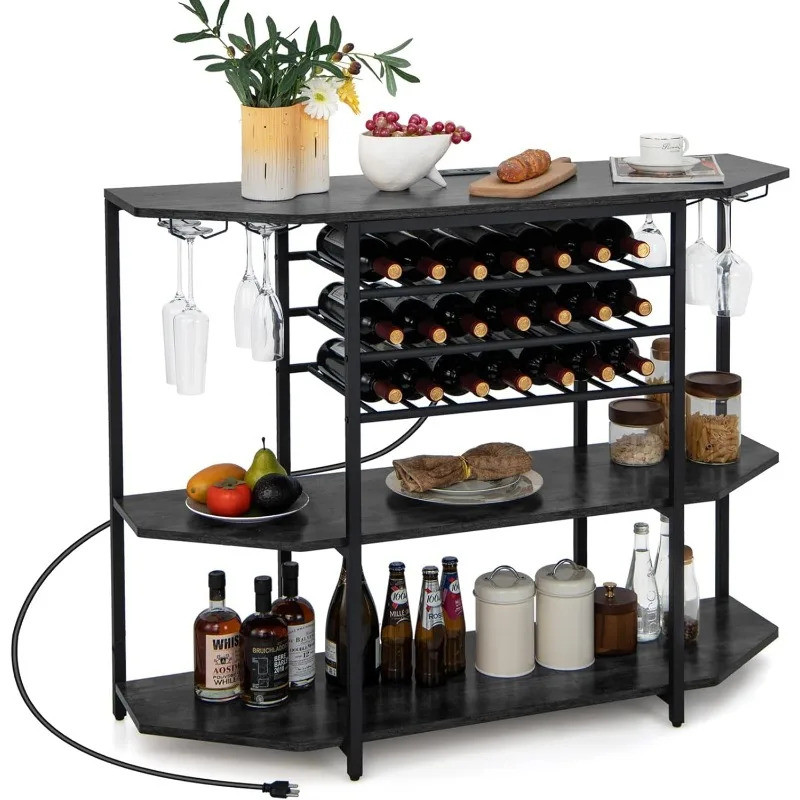 Kabinet Meja Bar Dengan Alur Kuasa & Port Usb, Rak Wain 21 Botol ...