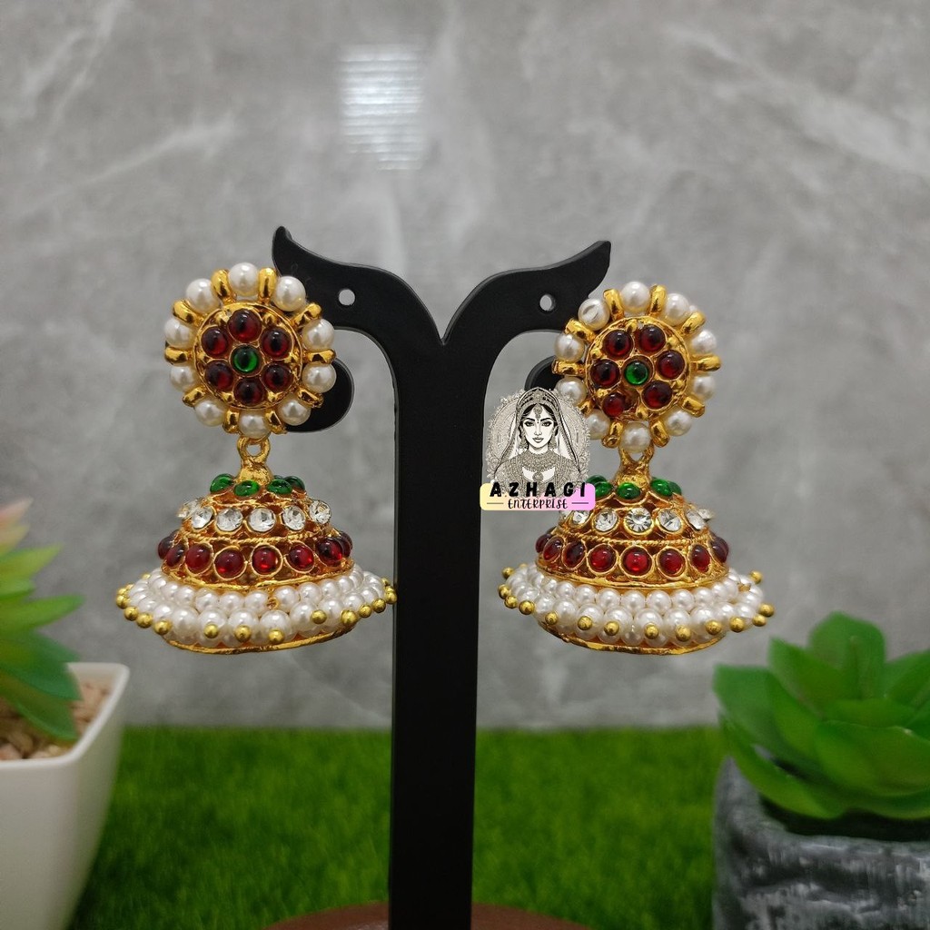 Kemp Jewel Jhumka in Green Maroon Blue Multi Color Earring ...