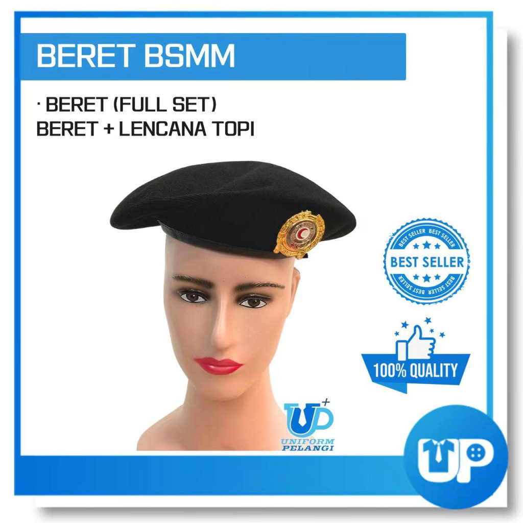 Beret PBSM BSMM Topi Hitam Sekolah Kokurikulum Bulan Sabit Merah Beret ...
