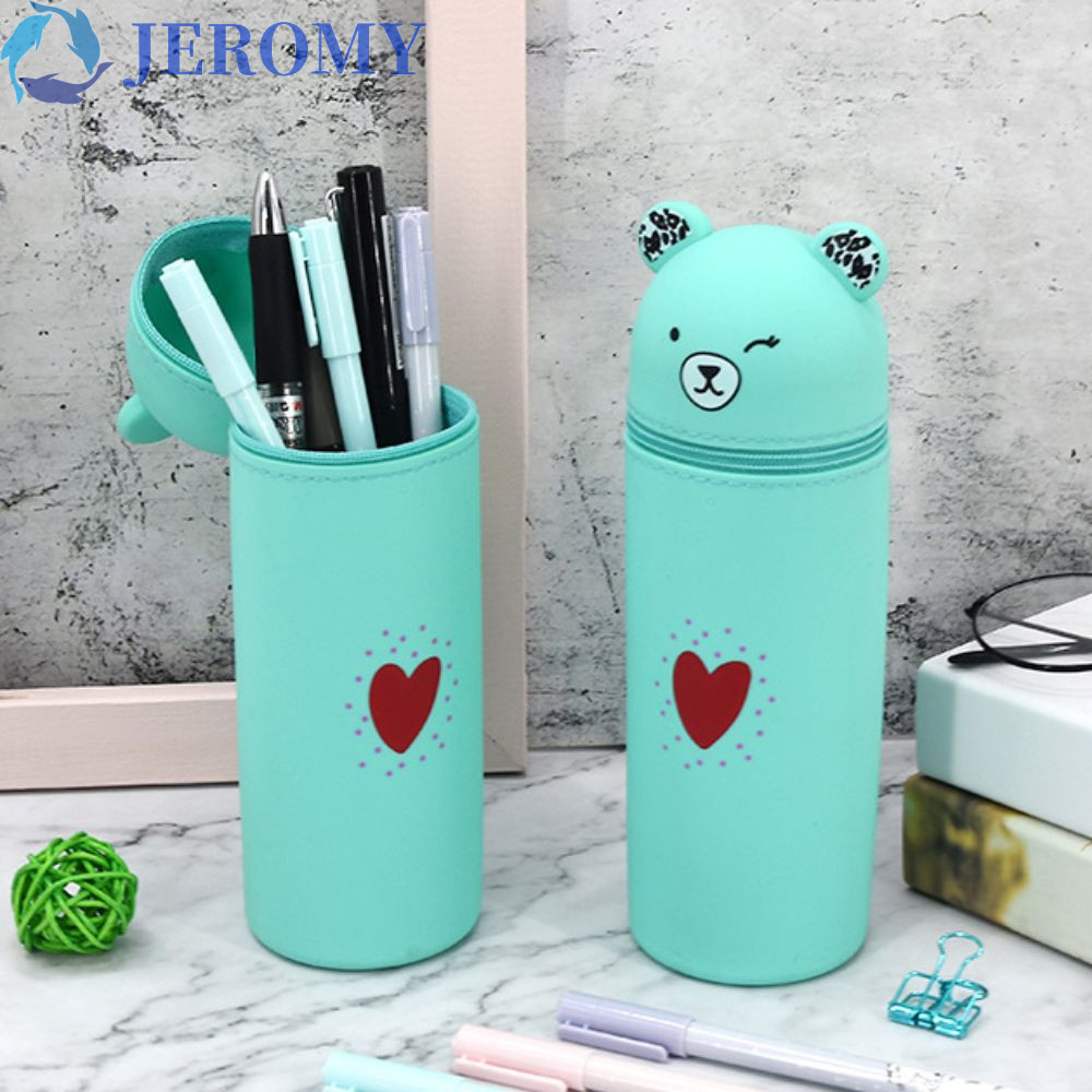 JEROMY Cartoon Bear Pencil Case, Retractable Soft Pencil Pouch, Round ...