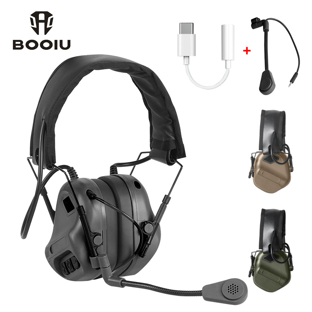 BOOIU Tactical Headset Foldable with Mic Hunting Shooting Earmuffs ...