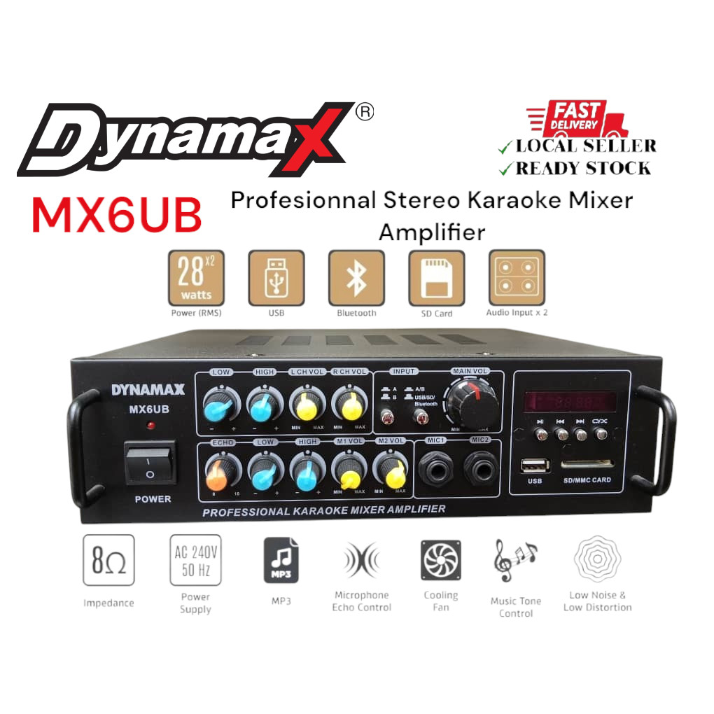 DYNAMAX MX6UB Karaoke Amplifier Mixing Amplifier Stereo Amplifier with ...