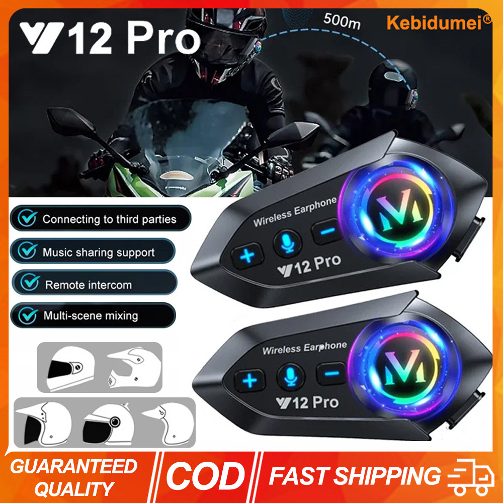 (Ready Stock) Y12 PRO Motorcycle Helmet Intercom Bluetooth 5.4 500M ...