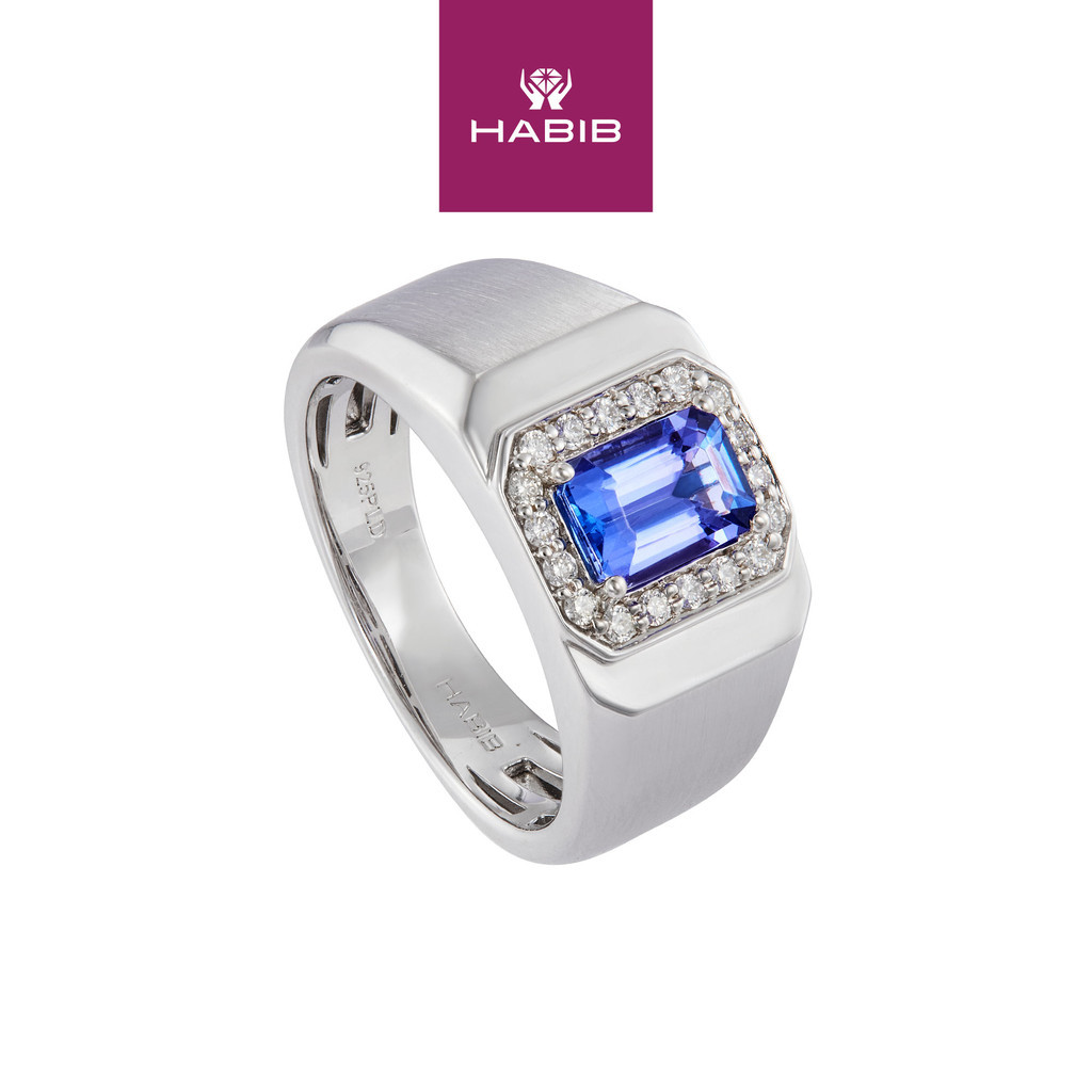 HABIB Emerald Blue Tanzanite and Diamond Men's Ring in 925 Silver ...