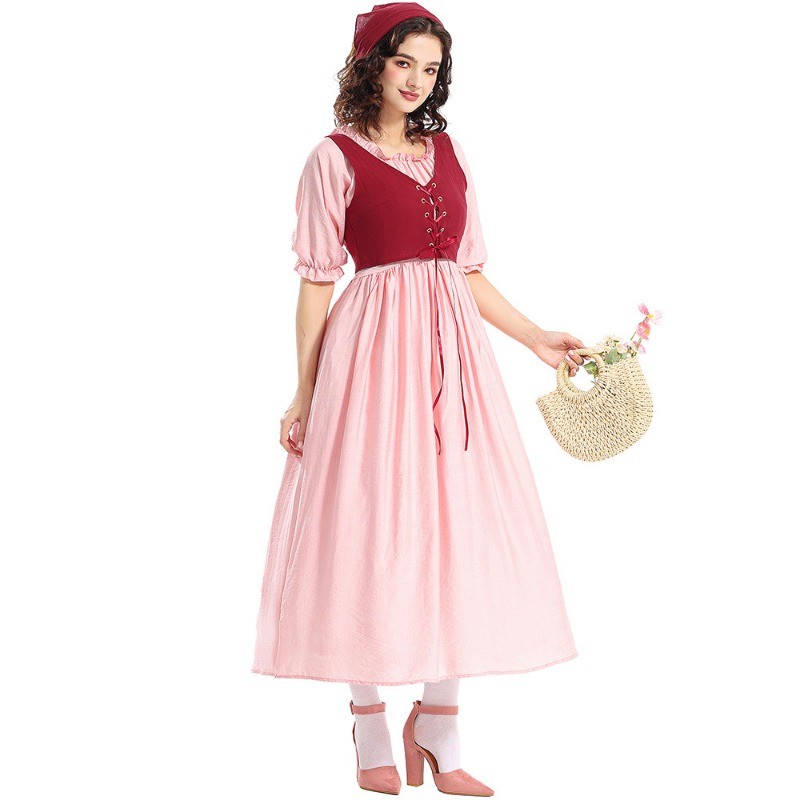 Medieval Woman Pink Dress For Adult Elegent Gown Traditional European ...