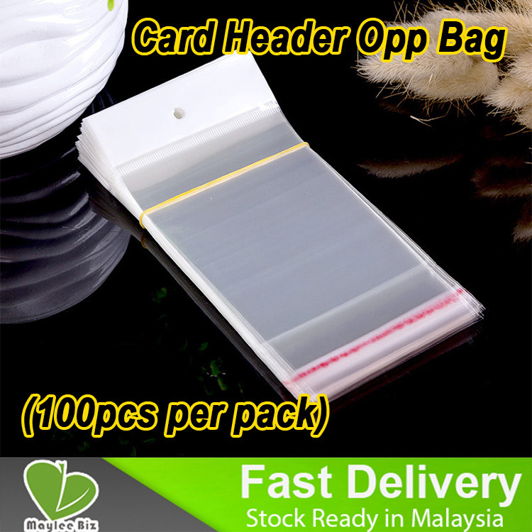 (100pcs per pack) Self Adhesive Clear White Transparent Card Header OPP ...