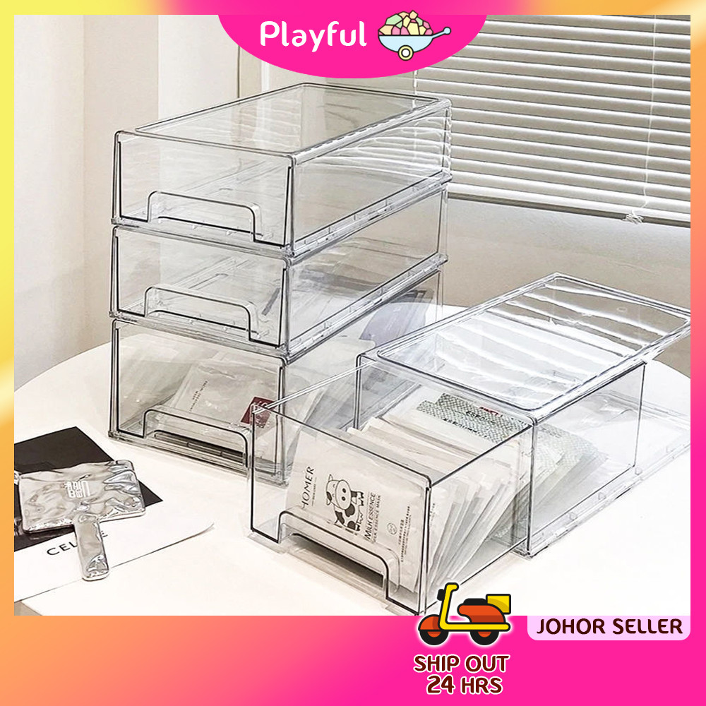 【PLAYFUL】Desk Stackable Organizer Drawers, Cystar Clear Desktop ...