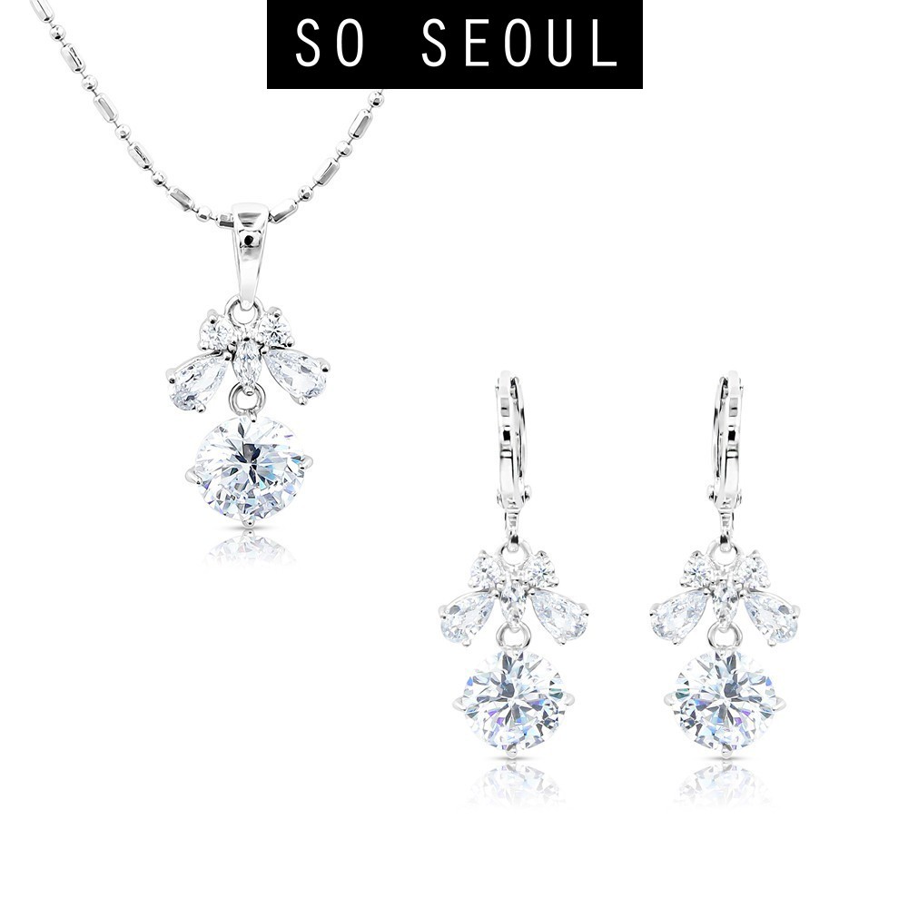 SO SEOUL Graceful Ribbon Round Diamond Simulant Cubic Zircon Earrings ...