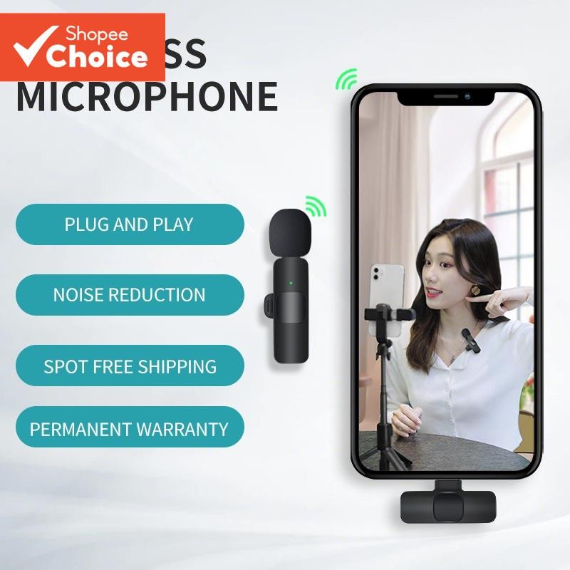 Portable Mini Wireless Lavalier Microphone K9 Type-C Rechargeable Tik ...