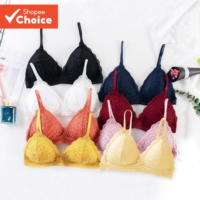 French Lace Seamless Triangle Cup Bra -Adjustable Straps | Shopee Malaysia