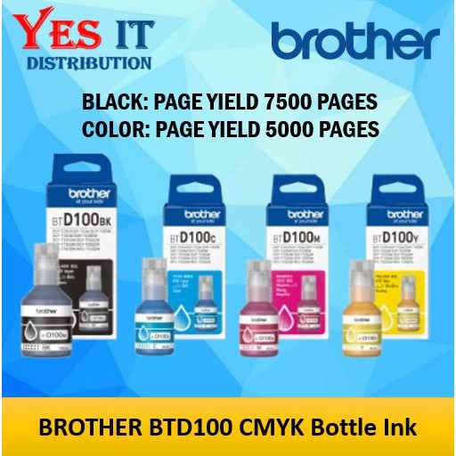 Brother Original Genuine Dye Ink BTD100 (BLACK / CYAN / MAGENTA ...