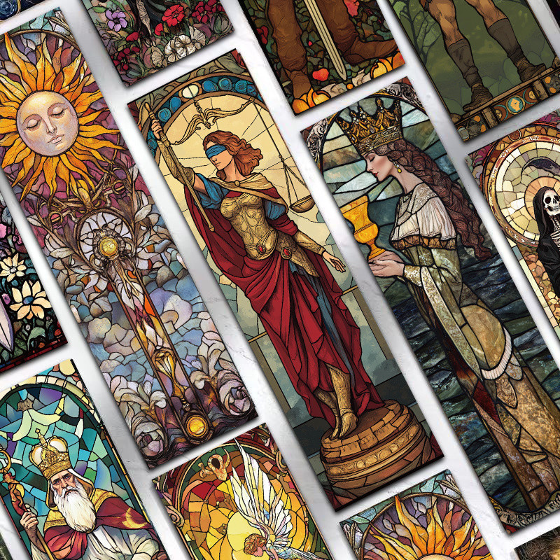 60 Sheets Stained Glass Tarot Card Bookmarks Decorative Book Mark ...