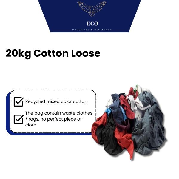 ECO HARDWARE 20kg/Bag Loose Cotton Rags / Kain Buruk / Loose Cut Cloth ...