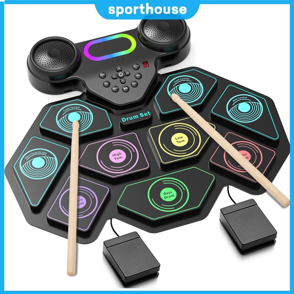 9-Pads Electronic Drum Set Portable Electronic Drum Set Adjustable ...