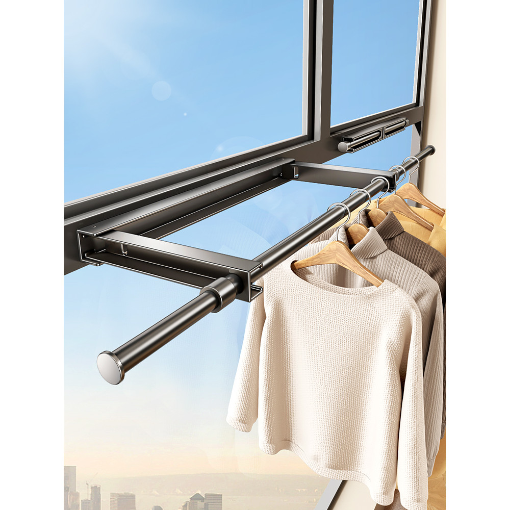 Balcony Clothes Drying Invisible Clothes Rack Folding Hanging Rod ...