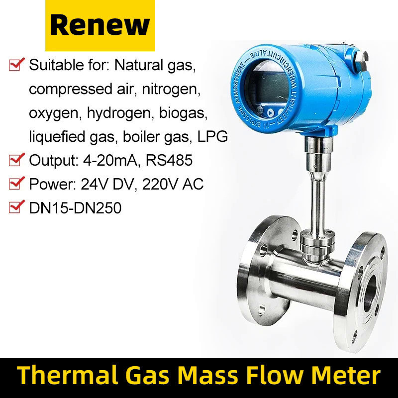 G1 Dn25 High Precision Thermal Gas Mass Flow Meter Rs485 Pipeline Compressed Air Oxygen Nitrogen ...