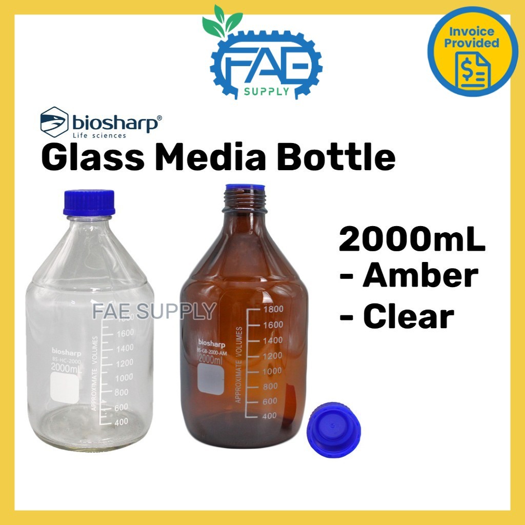 Laboratory bottle Reagent Bottle Glass Media Bottle Universal Bottle 2000ml Clear Amber colour ...