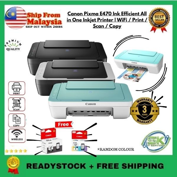 Canon Pixma E470 Ink Efficient All in One Inkjet Printer | WiFi / Print ...