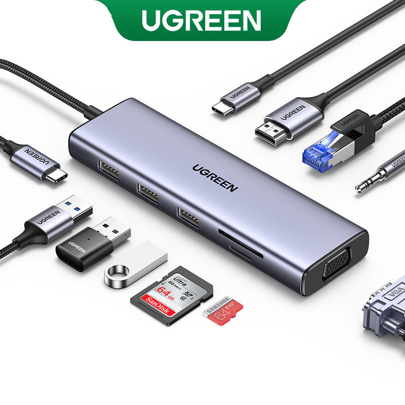UGREEN USB C Hub 10-in-1 USB-C Dongle With 4K HDMI & VGA Dual Monitor 1Gbps Ethernet 100W PD 3 ...