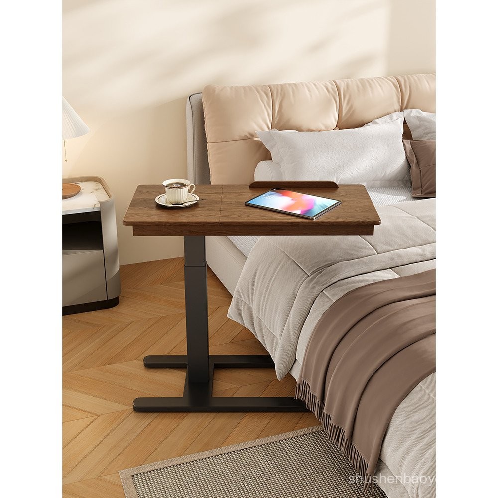 Neighbor Linju Solid Wood Bedside Table with Wheels Movable Liftable ...