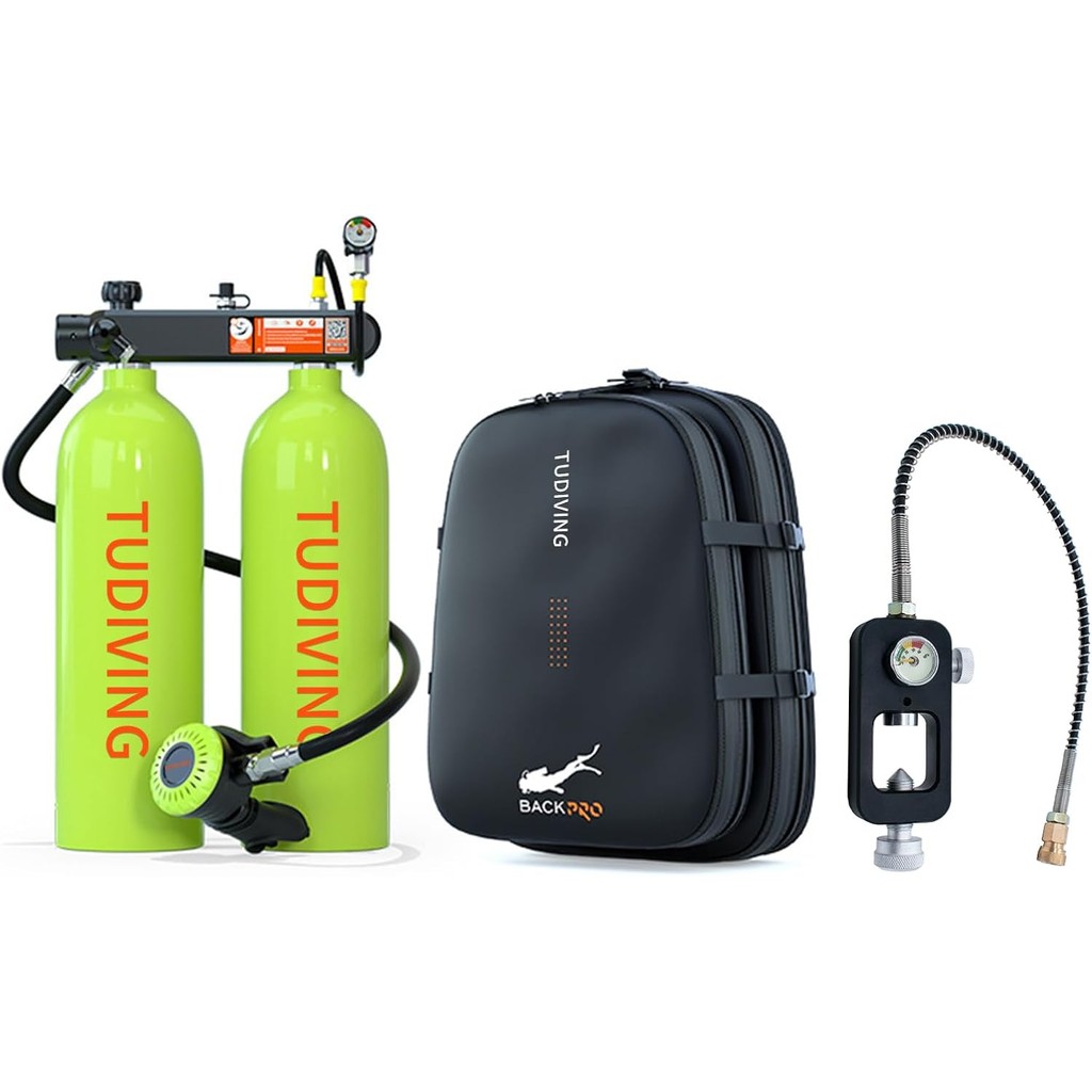 TUDIVING-Portable Twin 2L Diving Air Tank Kit,Reusable 4L Large ...