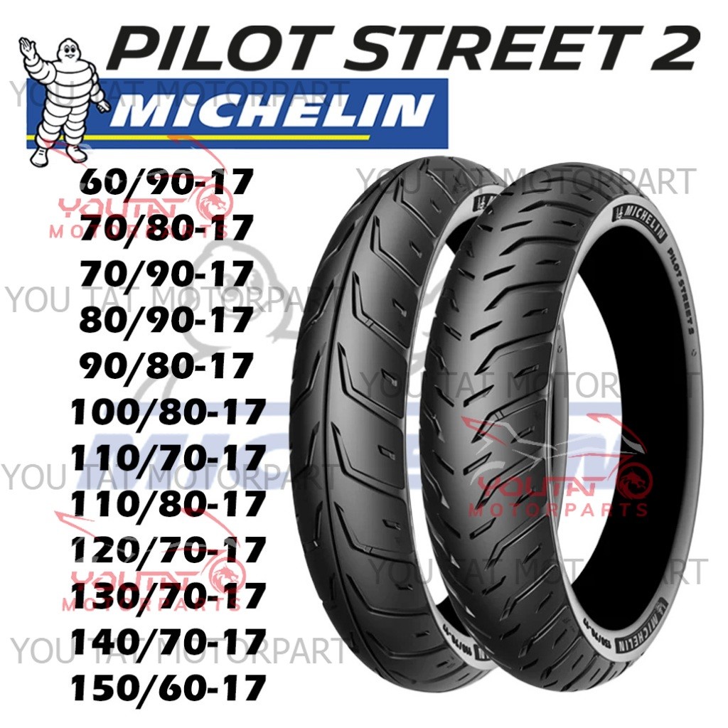 MICHELIN PILOT STREET 2 TUBELESS TYRE MOTORBIKE SCOOTER TAYAR TUBELES ...
