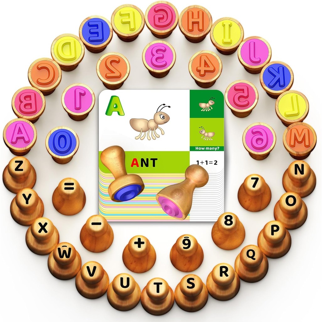 Wooden Alphabet Stamps & Number Letter Stamps for Kids - Montessori ...