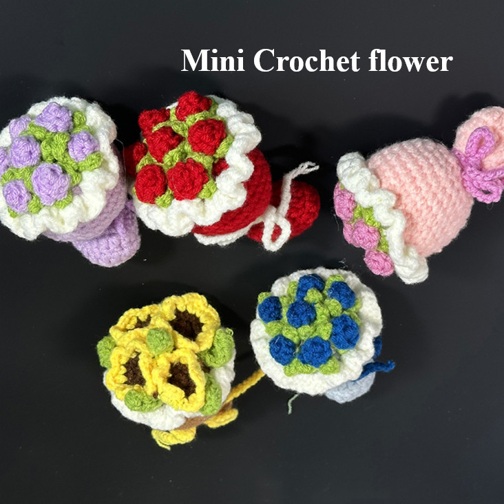 Mini Crochet Flower Bouquet Handmade Fake Rose Keychain Birthday Gift ...