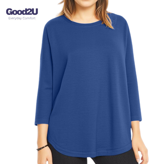 [GOOD2U] Plein Kotton Women 3/4 Sleeve Round Hem Crew Neck T-Shirt ...