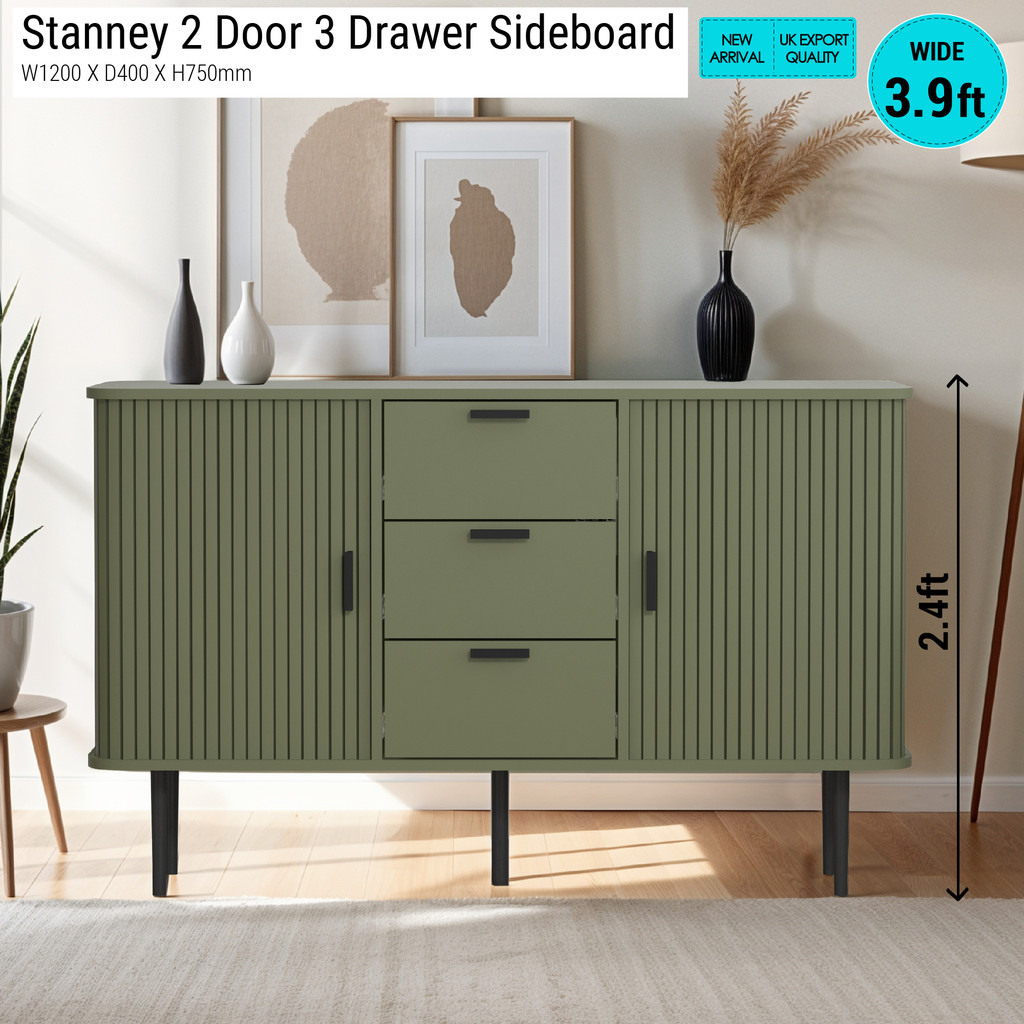 Synergy House Stanney Muji Style Sliding 2 Door 3 Drawer Sideboard (3 ...