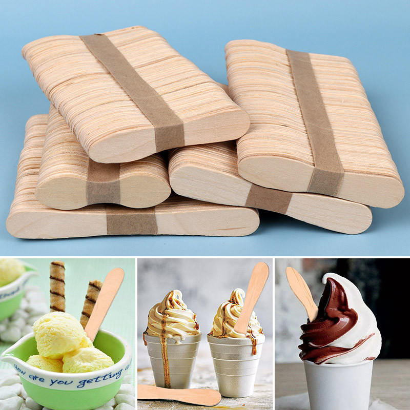 100pcs Natural Wooden Ice Cream Popsicle Sticks Wood Stick Ice Cream ...