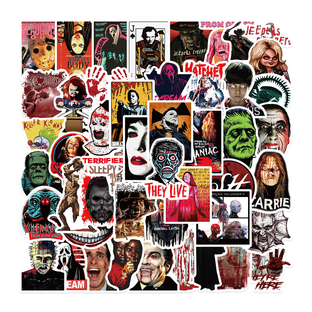 50Pcs Horror Movie Sticker Pack - Scary Clown & Zombie Gothic Decals ...