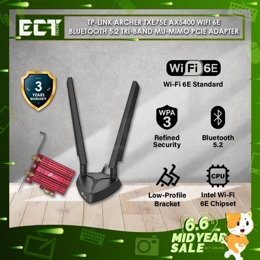 TP-Link Archer TXE75E AX5400 WiFi 6E Bluetooth 5.2 Tri-Band MU-MIMO ...