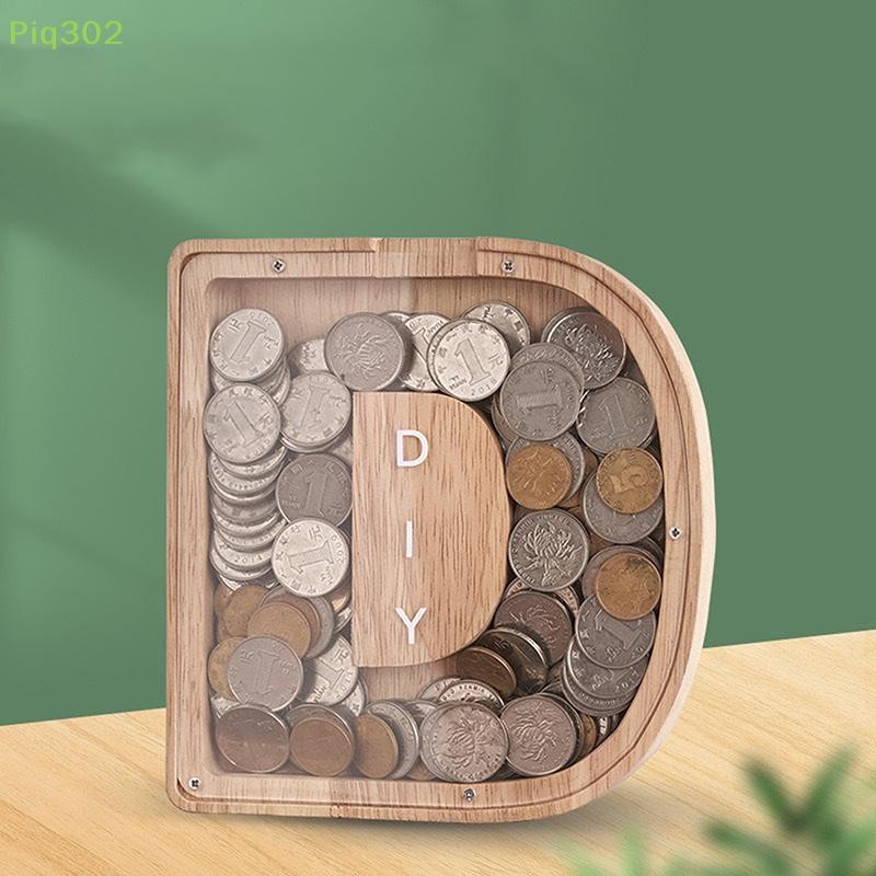 Piq302 26 Alphabet Moneybox Coin Money Piggy Bank Wooden Letter Saving ...