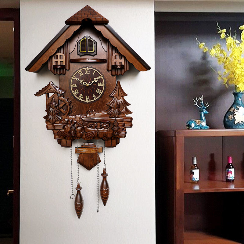 Hanshi Solid Wood Cuckoo Wall Clock Retro Living Room Household Light ...