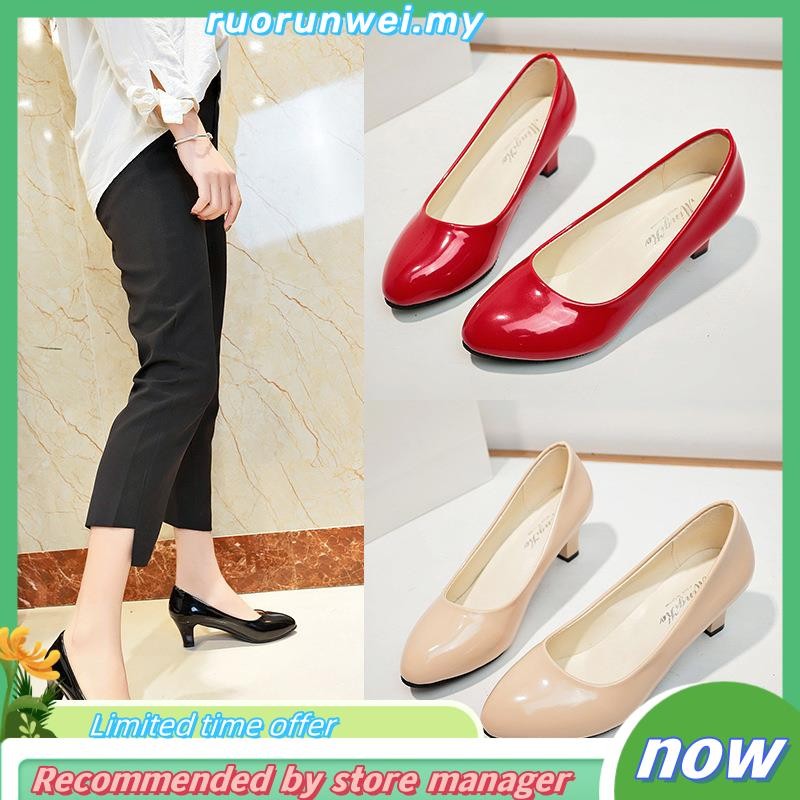 Professional Formal Work Shoes Women's Interview Mid-Heel Thick Heel ...