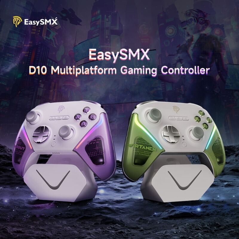 EasySMX D10 Wireless Controller Bluetooth RGB Gamepad with TMR Sticks Joystick Hall Effect Micro ...