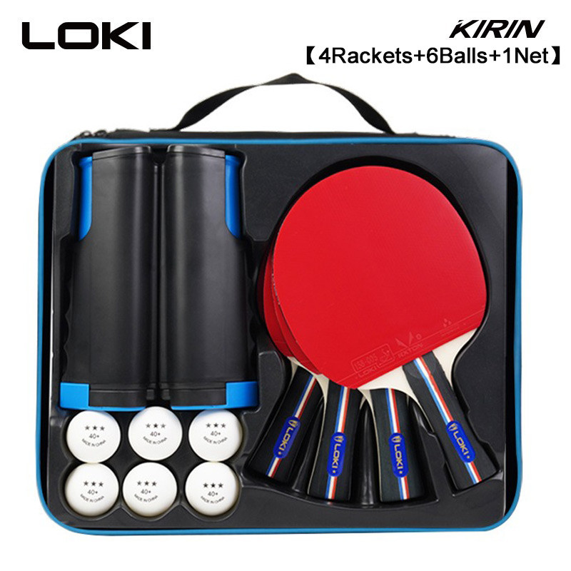 LOKI Table Tennis Racket with ITTF Approved Rubber 1Star Ping Pong Bats Set 4Paddles+6Balls+1Net ...