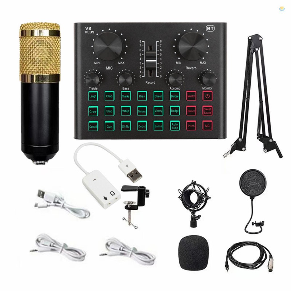 Sound Card & Microphone Set V8 Plus Soundcard BM800 Condenser Microphone for Live Broadcasting ...
