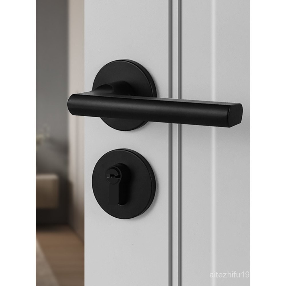 Black Indoor Bedroom Door Lock Household Room Solid Wood Door Handle ...
