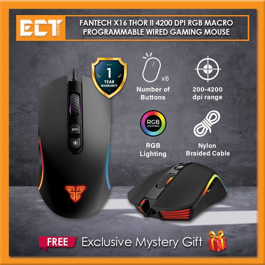 Fantech X16 Thor II 4200 DPI RGB Macro Programmable Wired Gaming Mouse ...